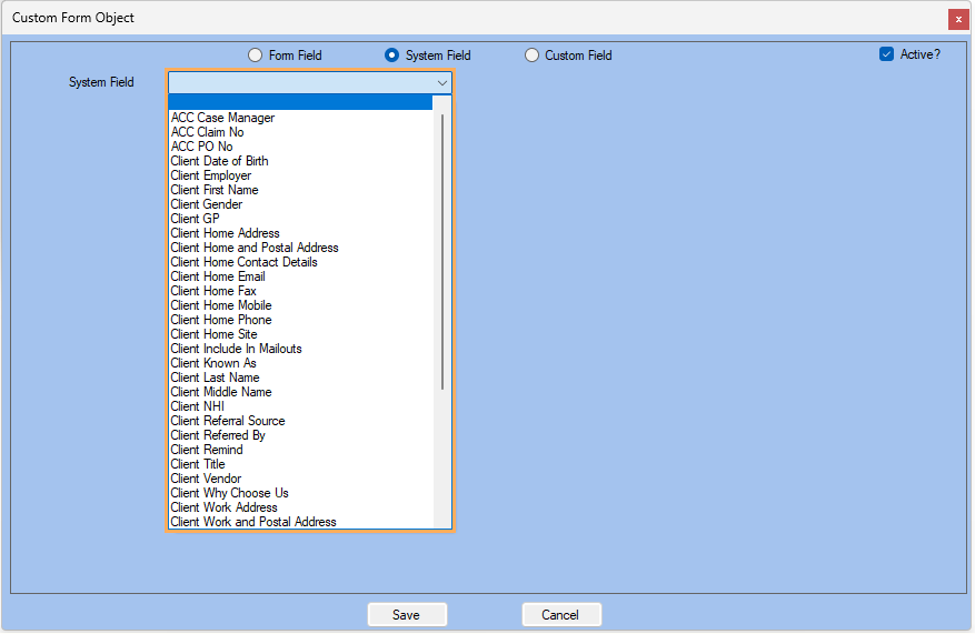 Aem Support Centre System Fields For Clinical Notes Forms