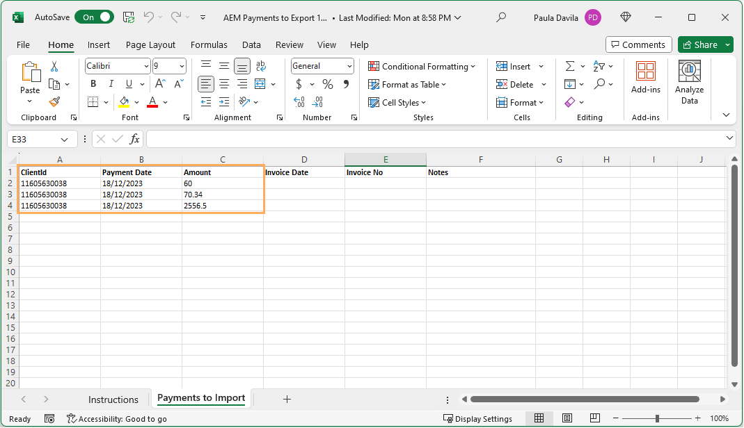 AEM Support Centre - Import Payments