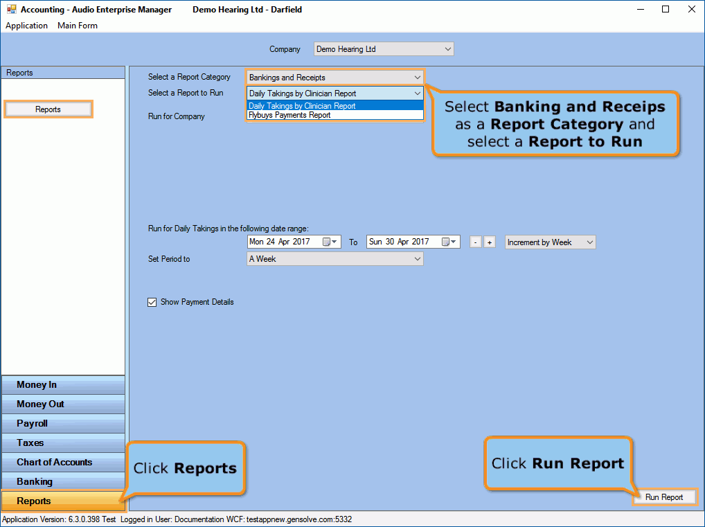 AEM Support Centre - Banking and Receipts Reports
