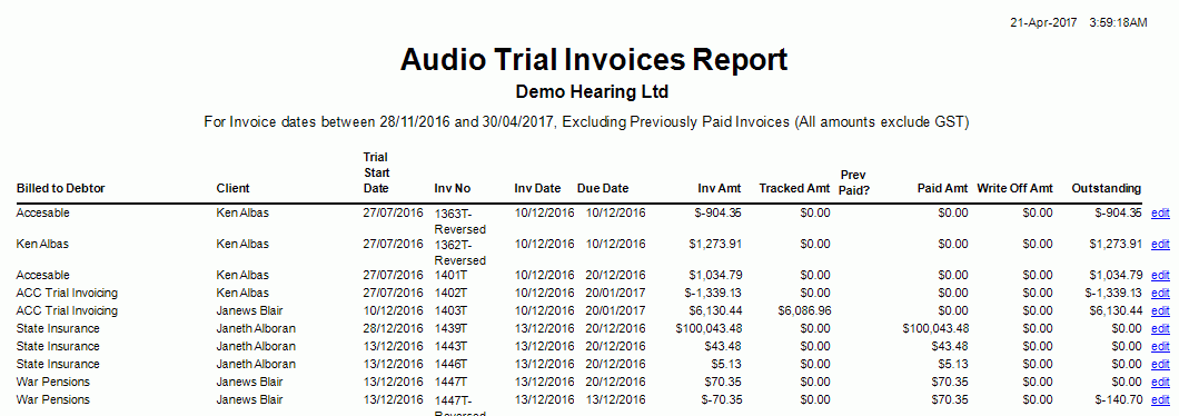 AEM Support Centre - Audio Trial Invoices