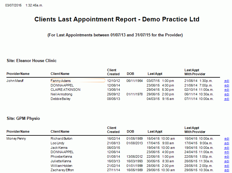 AEM Support Centre - Clients Last Appointment Report