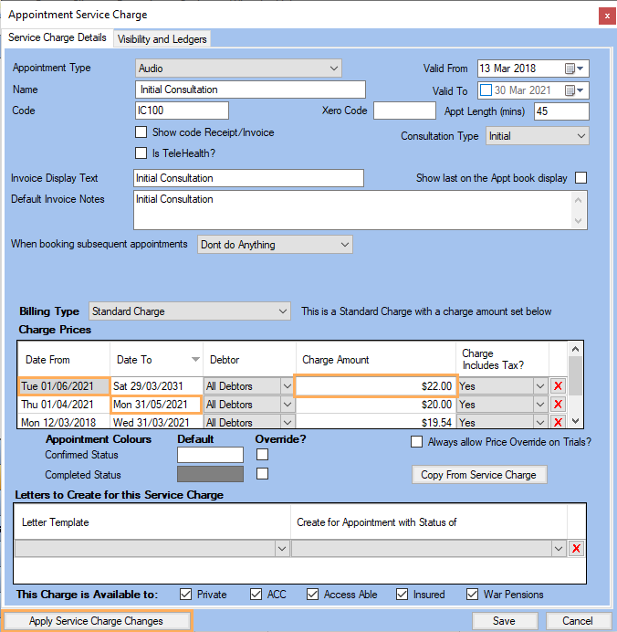 AEM Support Centre - Update Service Charge Prices of Existing Appointments