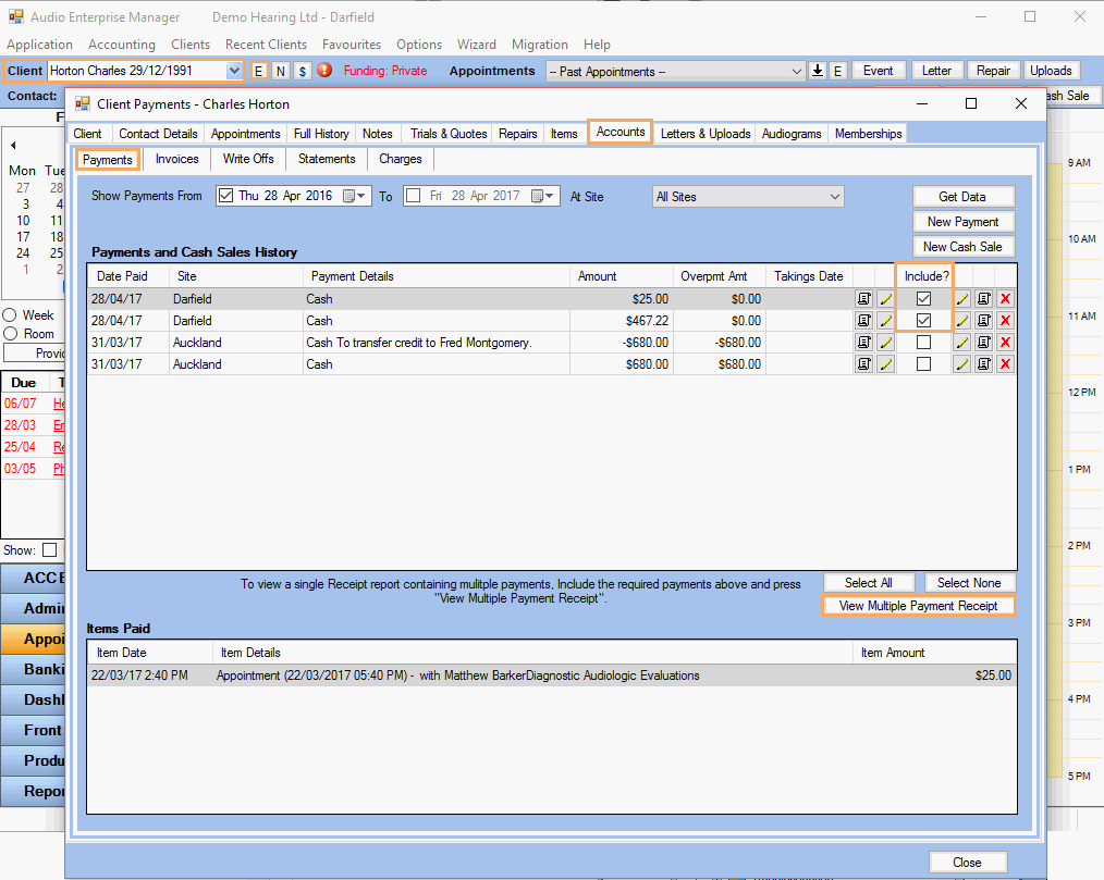 AEM Support Centre - How to Create a Multiple Payment Receipt