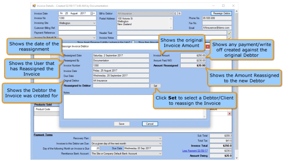 AEM Support Centre - How to Reassign an Invoice to a New Debtor