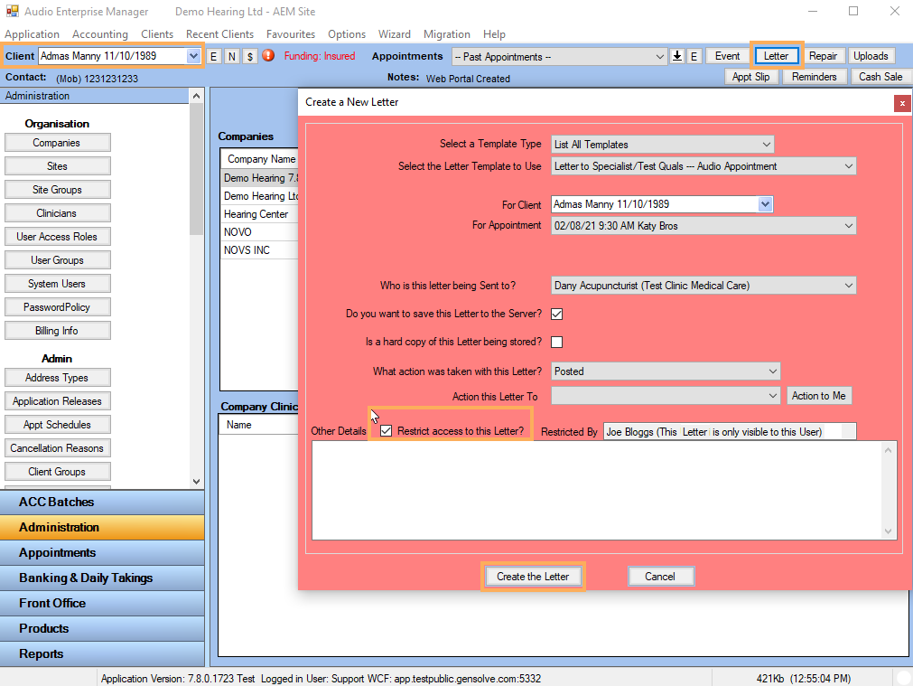 AEM Support Centre - Restrict User Access to Letters