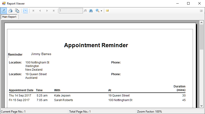AEM Support Centre - Report on a Client's Future Appointments