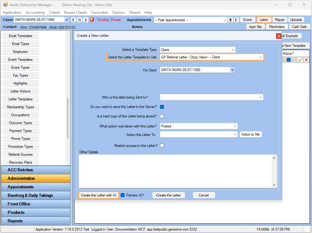 AEM Support Centre - Creating AI Letter Templates