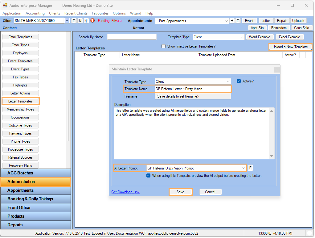 AEM Support Centre - Creating AI Letter Templates