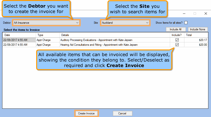 AEM Support Centre - Invoicing a Debtor From an Appointment