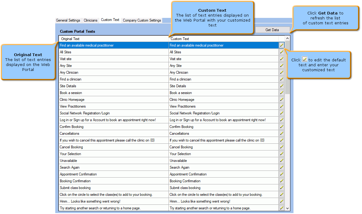 AEM Support Centre - Web Portal Configuration - Custom Text Settings