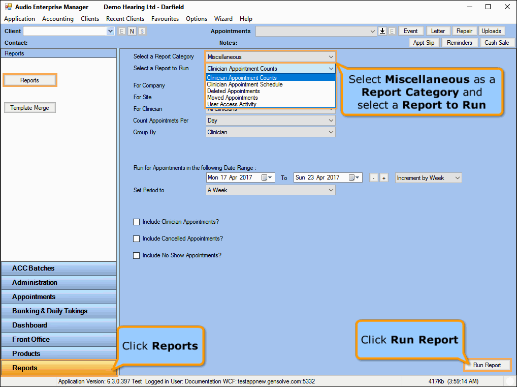 AEM Support Centre - Miscellaneous Reports