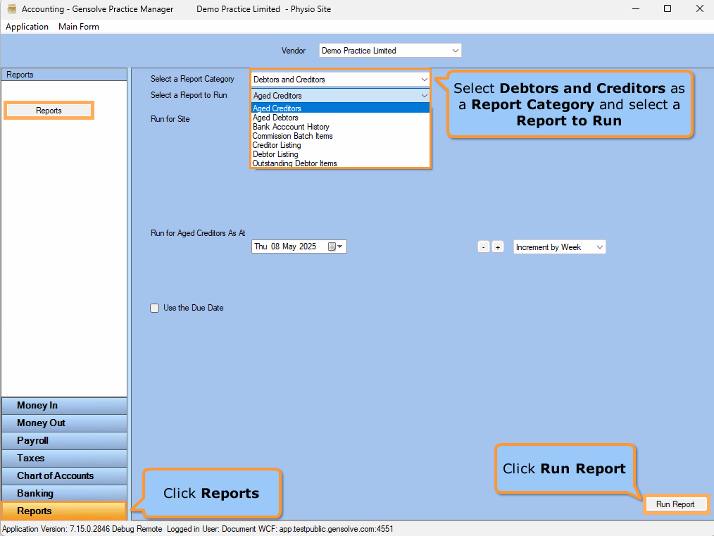 GPM AU Support Centre - Debtors and Creditors Reports