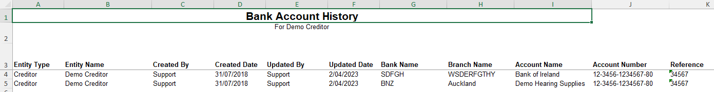 GPM NZ Support Centre - Creditor Bank Account History