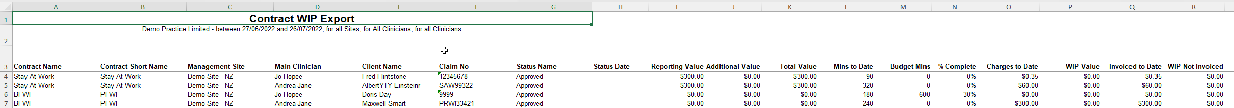 GPM NZ Support Centre - Contract WIP Export