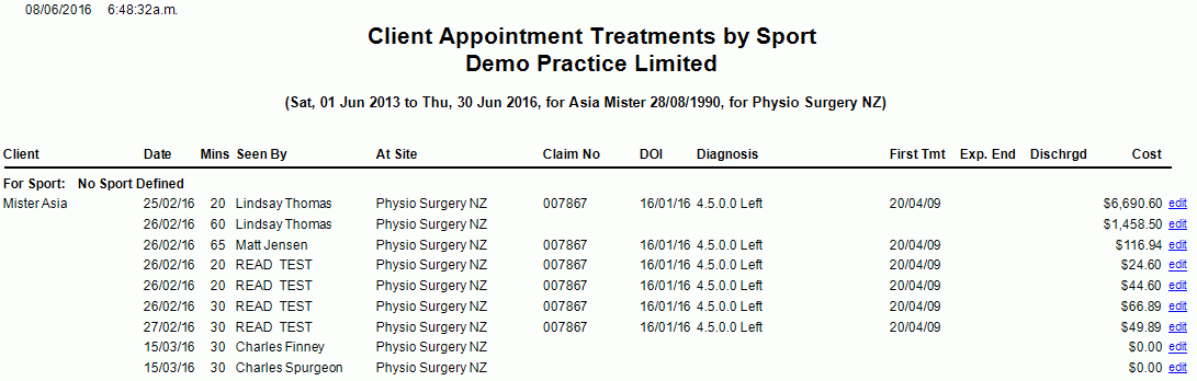 GPM NZ Support Centre - Client Treatments by Sport Report