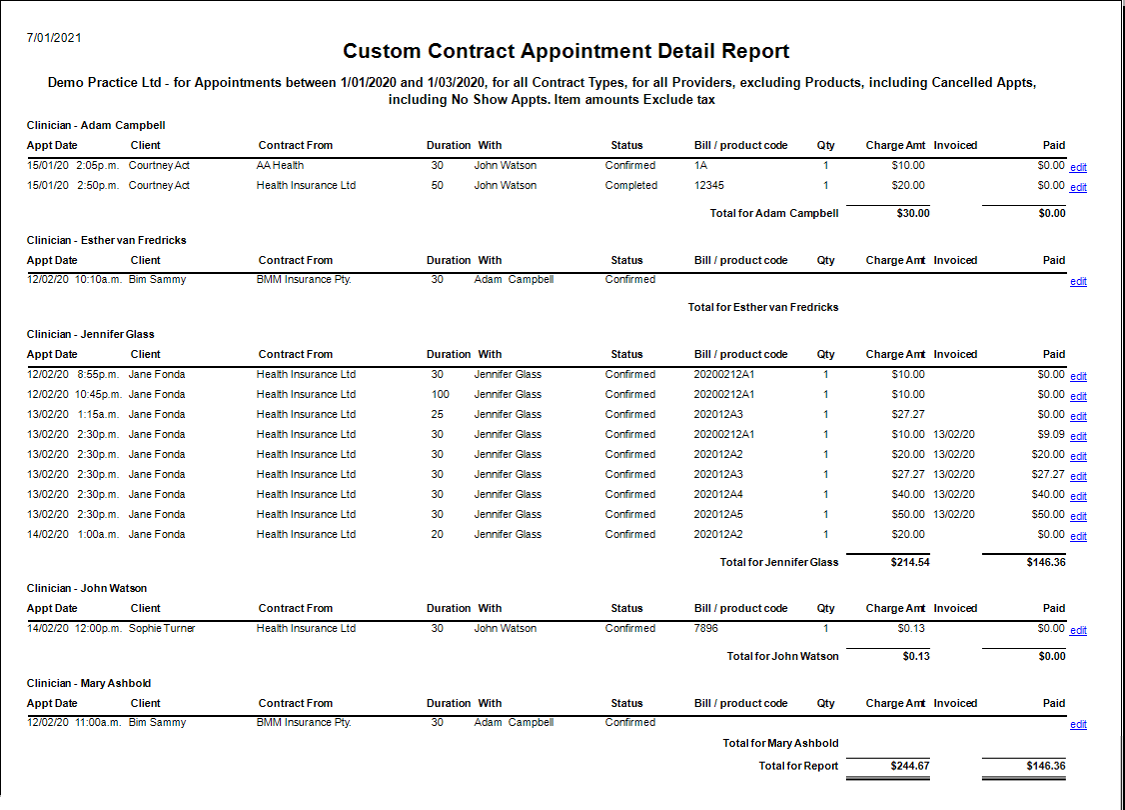 GPM NZ Support Centre - Custom Contract Appointment Detail Report