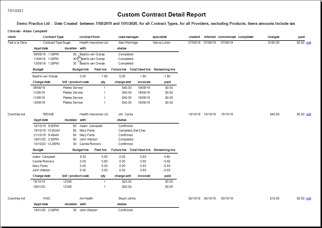 GPM NZ Support Centre - Custom Contract Detail Report