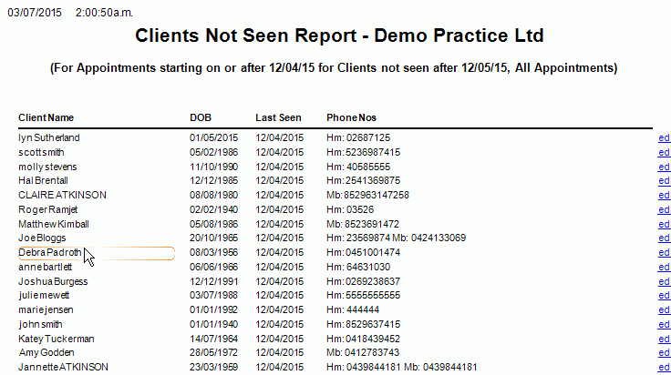 GPM NZ Support Centre - Clients Not Seen Report