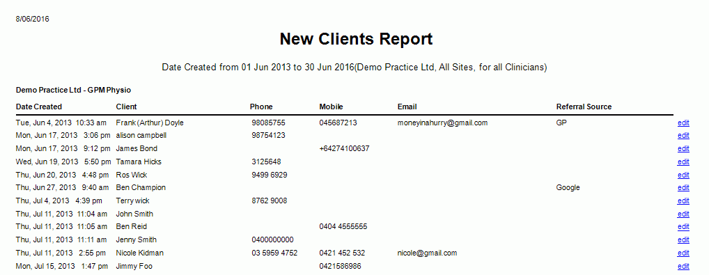 GPM NZ Support Centre - New Clients Report
