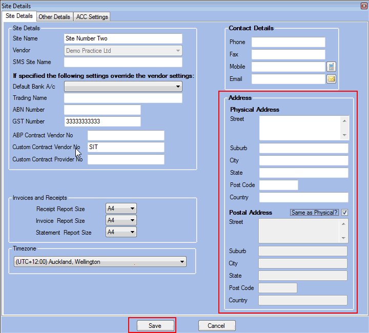 GPM NZ Support Centre - ACC45 Send to Outbox - Site Address Missing