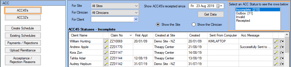 GPM NZ Support Centre - ACC45 Statuses