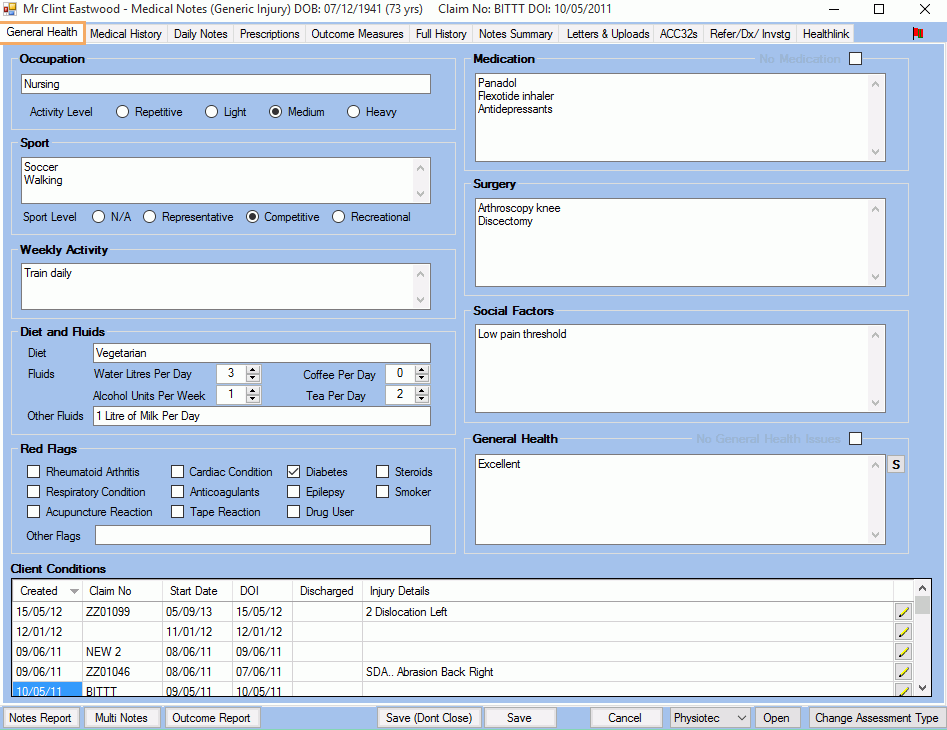 GPM NZ Support Centre - Medical Notes - General Health Tab