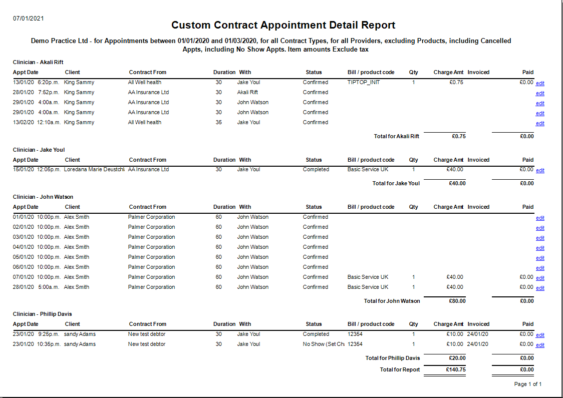 GPM UK Support Centre - Custom Contract Appointment Detail Report