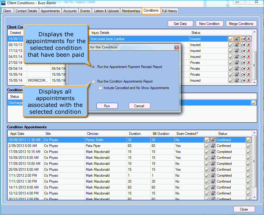 GPM UK Support Centre - Report on a Client's Past Appointments