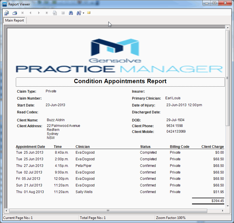 GPM UK Support Centre - Report on a Client's Past Appointments