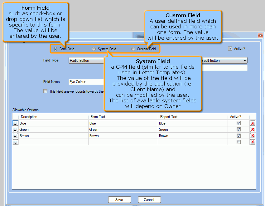 GPM UK Support Centre - Available Fields for Custom Forms